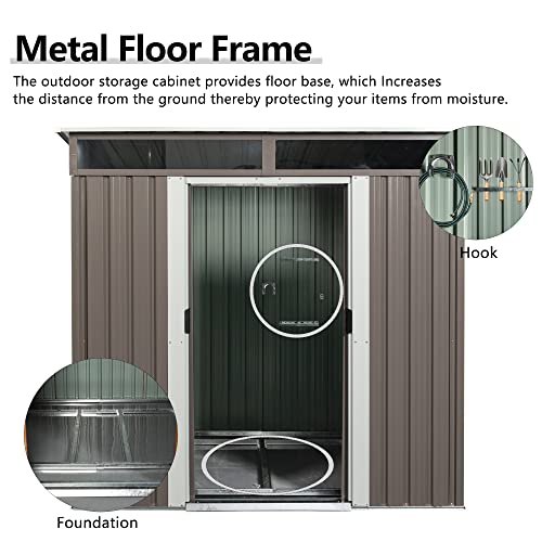 6.4 x 5ft Outdoor Metal Storage Shed,with Lockable Doors, Floor Frame, Side Window,Sun Protection, Waterproof Tool Storage Shed for Patio, Lawn,Backyard (Gray-6.4 x 5ft+Side Window)