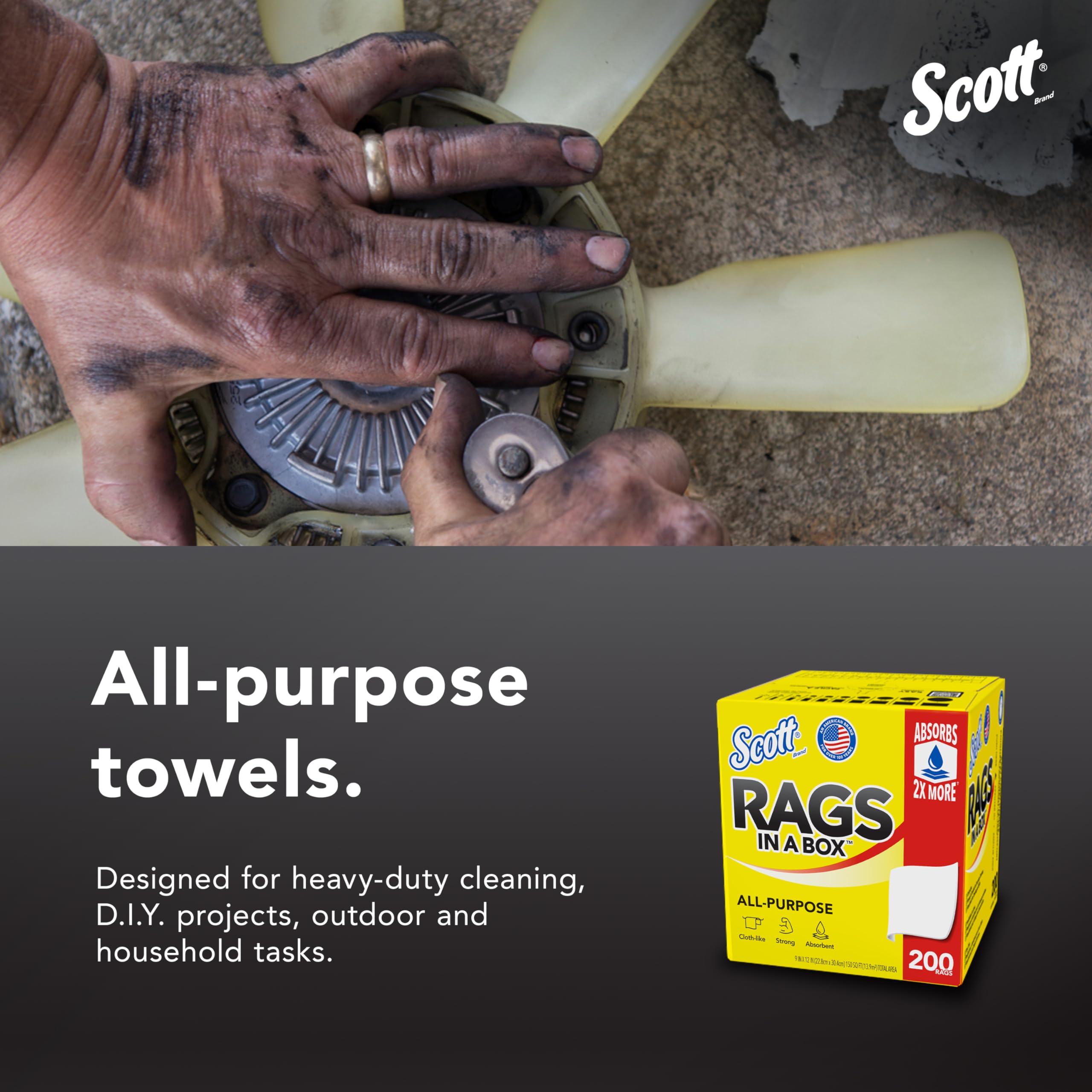 Scott Rags In A Box (75260), White, 200 Shop Towels / Box, 8 Boxes / Case