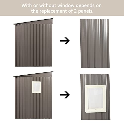 6.4 x 5ft Outdoor Metal Storage Shed,with Lockable Doors, Floor Frame, Side Window,Sun Protection, Waterproof Tool Storage Shed for Patio, Lawn,Backyard (Gray-6.4 x 5ft+Side Window)
