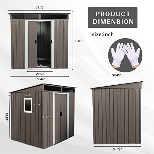 6.4 x 5ft Outdoor Metal Storage Shed,with Lockable Doors, Floor Frame, Side Window,Sun Protection, Waterproof Tool Storage Shed for Patio, Lawn,Backyard (Gray-6.4 x 5ft+Side Window)