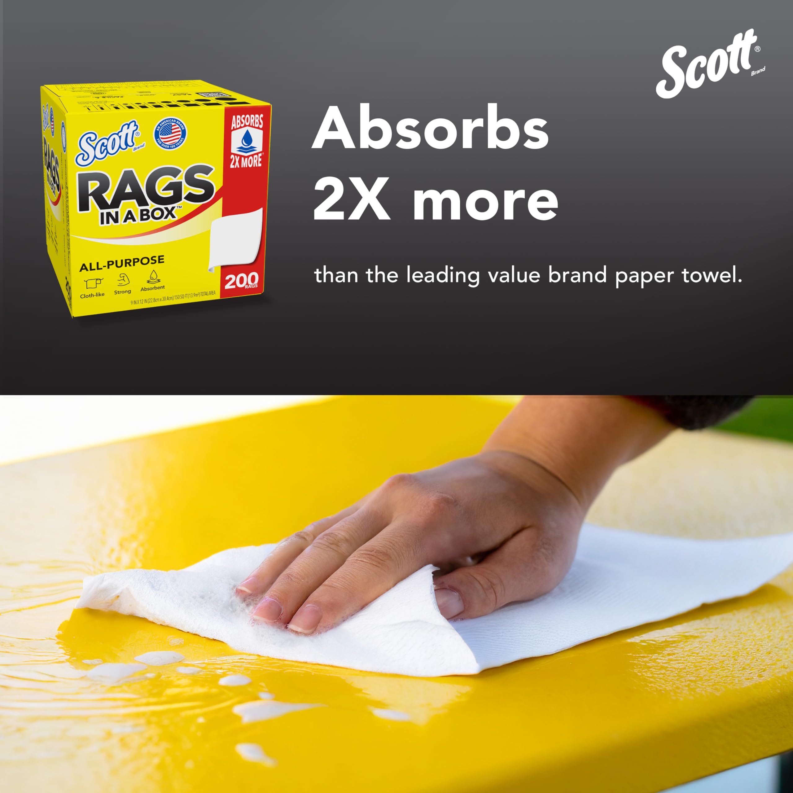 Scott Rags In A Box (75260), White, 200 Shop Towels / Box, 8 Boxes / Case