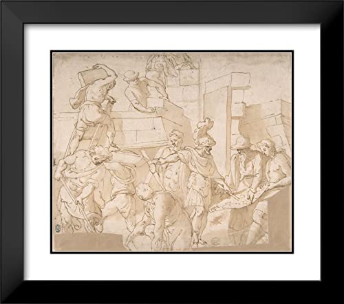 ArtDirect Cesare Nebbia 17x15 Black Modern Frame and Double Matted Museum Art Print Titled - Building (1536-1614)