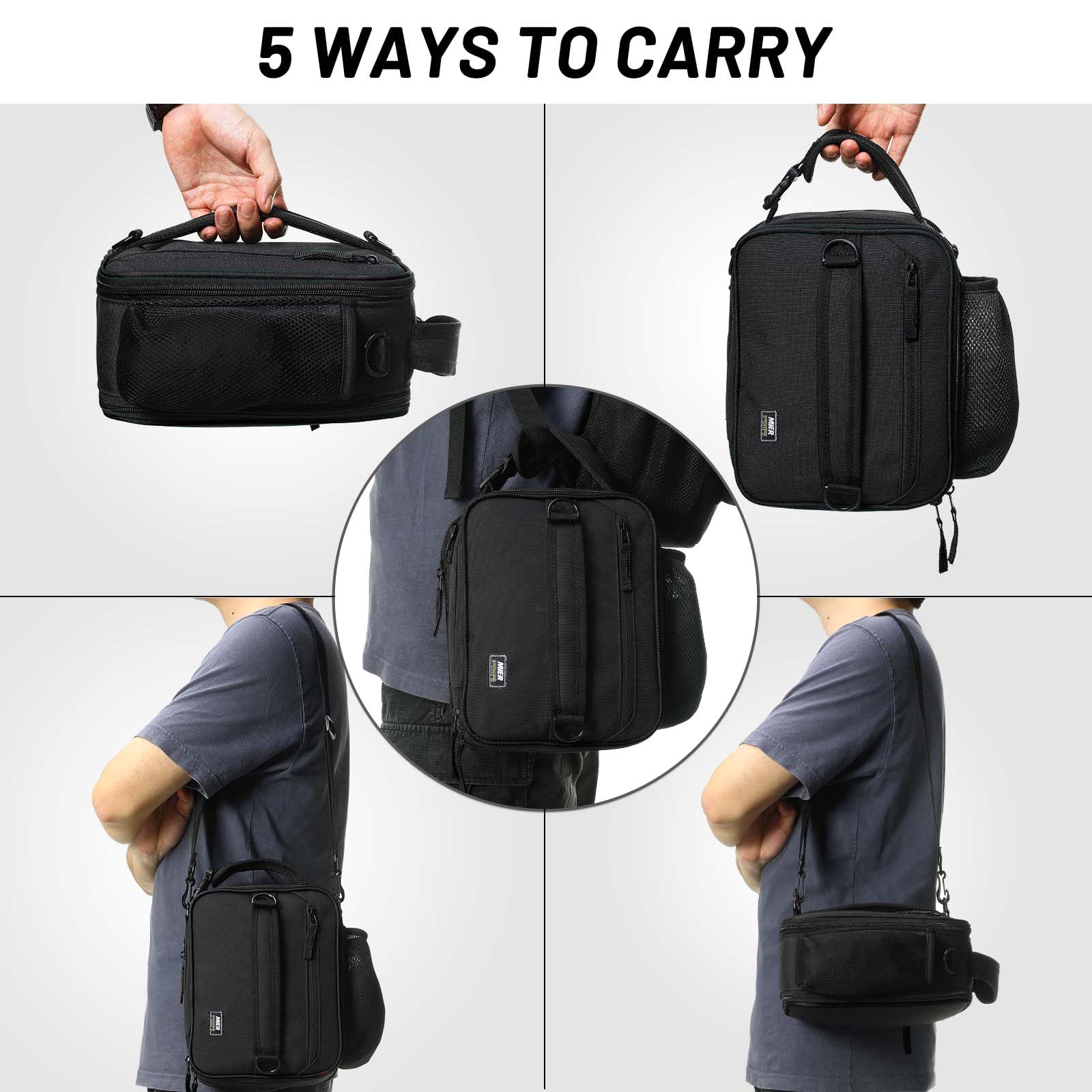 MIER Insulated Lunch Box Bag Expandable Lunch Pack for Men, Women, Without Water Bottle Holder, Black