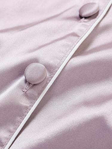 LYANER Women's Pajamas Set 7pcs Silk Satin Sleepwear Loungewear Cami Shirt Pj Set Purple Medium