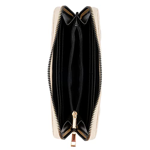 Olivia Miller Women's Fashion Jenna PVC Quilted Beige Clutch Wallet w Practical Zip Around Zipper