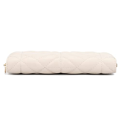Olivia Miller Women's Fashion Jenna PVC Quilted Beige Clutch Wallet w Practical Zip Around Zipper