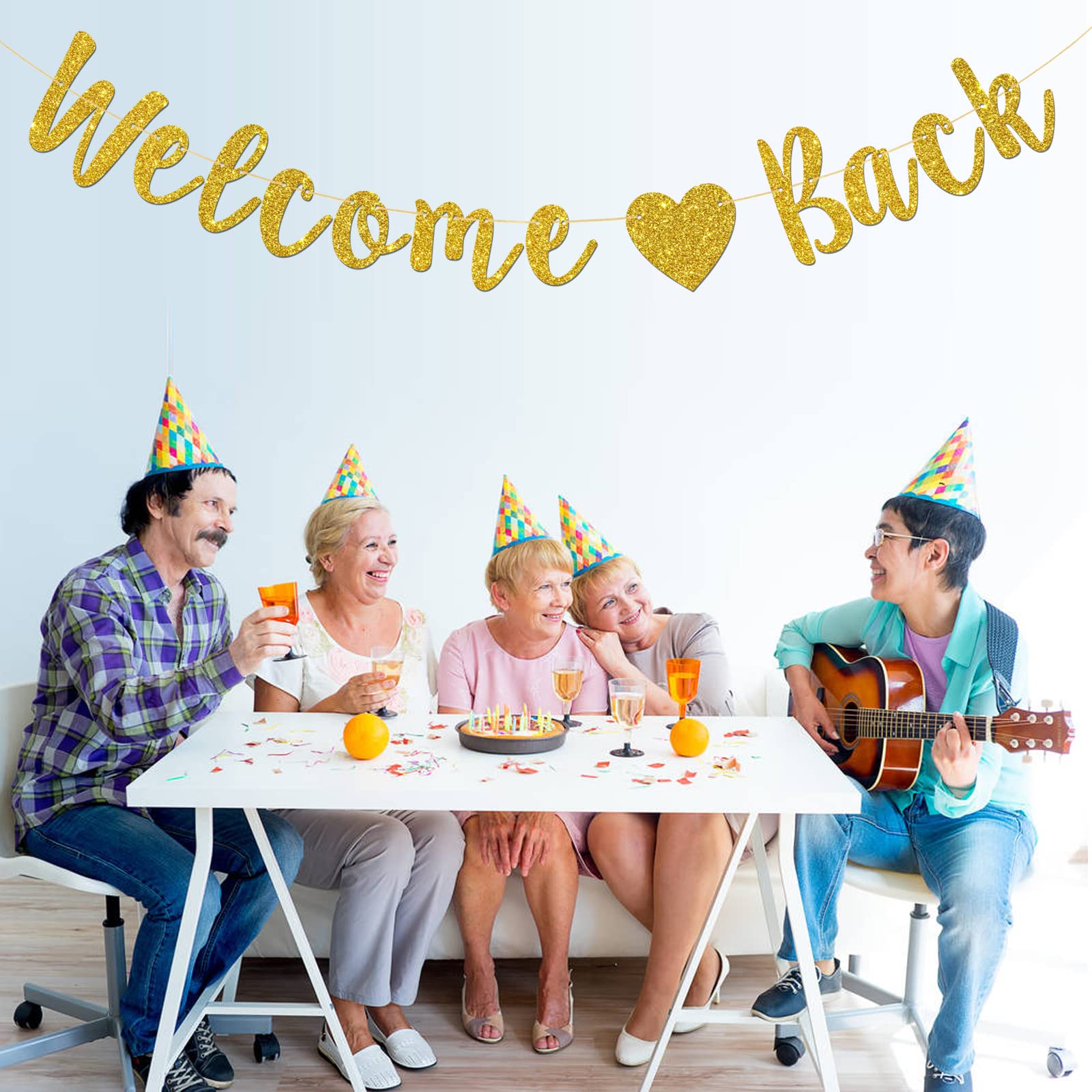 Talorine Welcome Back Banner, Home Theme Party, Back to School, Happy Retirement Party Decorations (Gold Glitter)