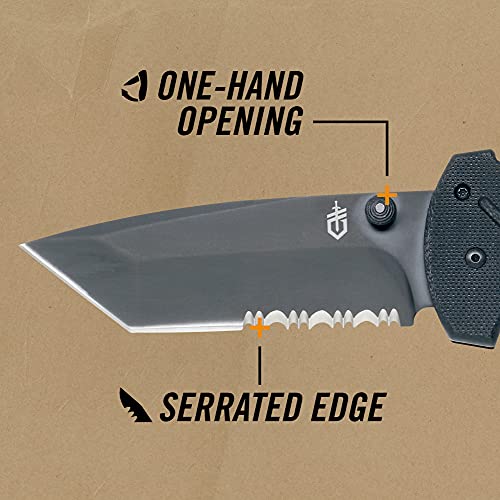 Gerber Gear 30-000118N 06 FAST Knife, Folding Tactical Serrated Edge Tanto Knife, Black