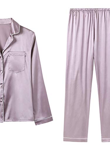 LYANER Women's Pajamas Set 7pcs Silk Satin Sleepwear Loungewear Cami Shirt Pj Set Purple Medium
