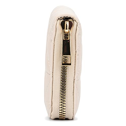 Olivia Miller Women's Fashion Jenna PVC Quilted Beige Clutch Wallet w Practical Zip Around Zipper