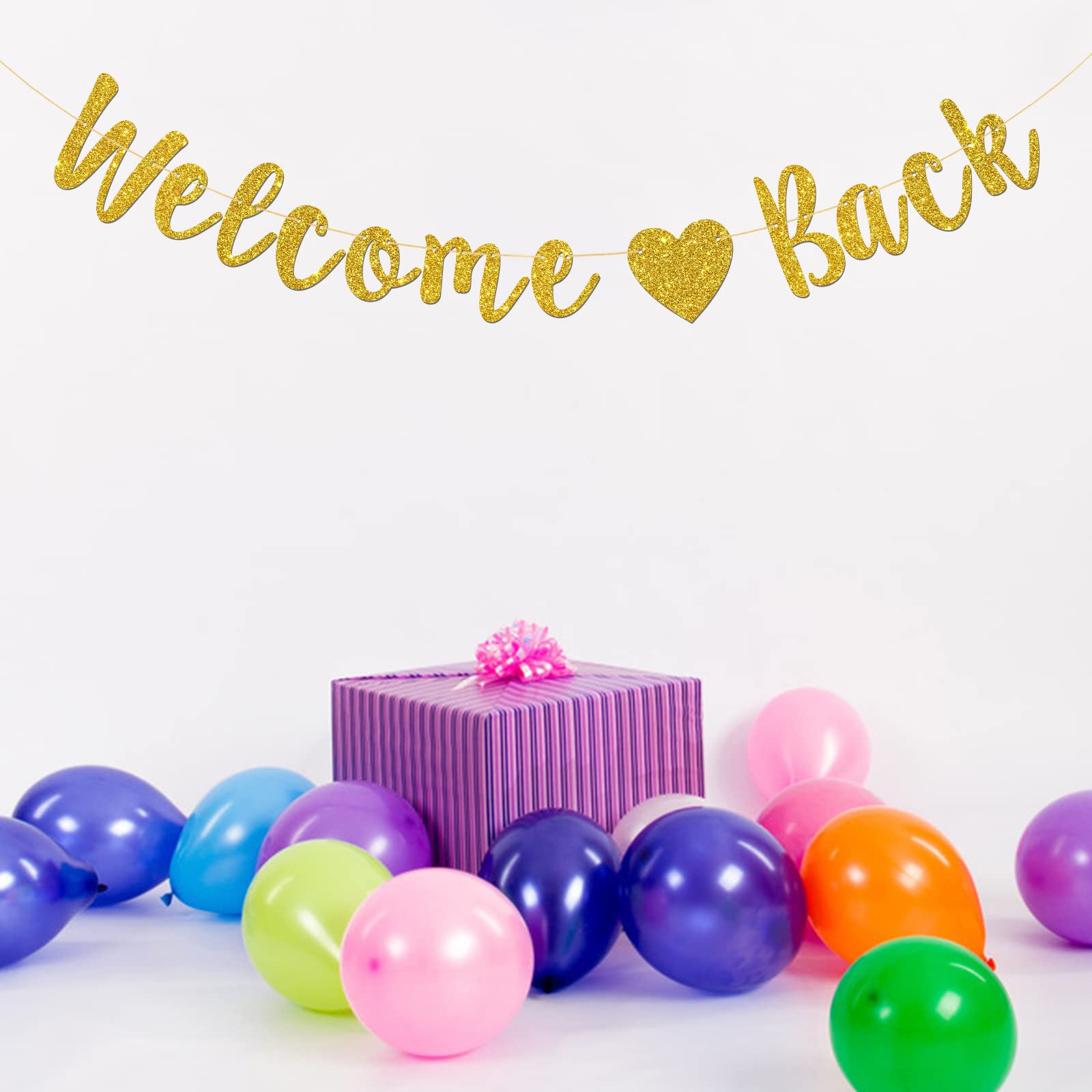 Talorine Welcome Back Banner, Home Theme Party, Back to School, Happy Retirement Party Decorations (Gold Glitter)
