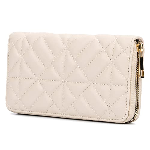 Olivia Miller Women's Fashion Jenna PVC Quilted Beige Clutch Wallet w Practical Zip Around Zipper