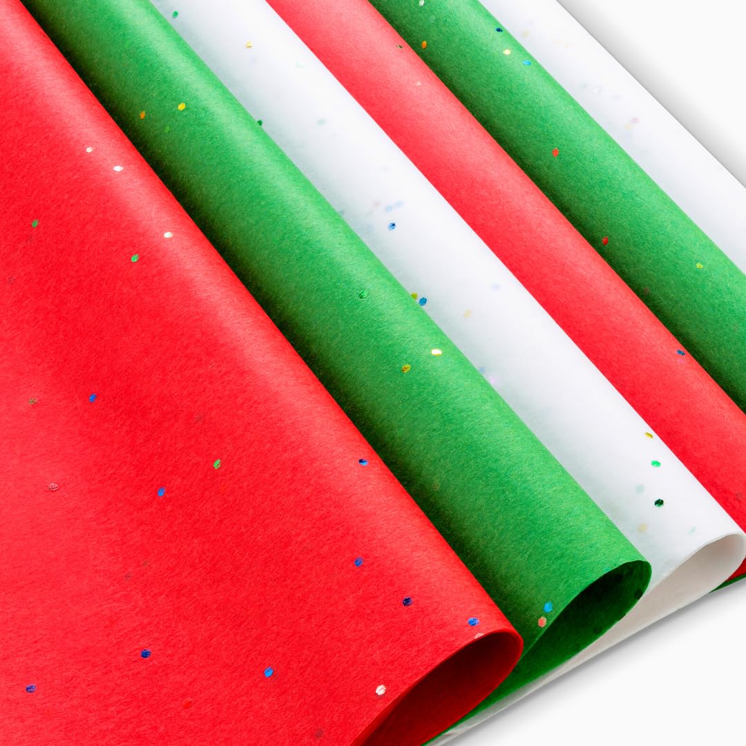 Christmas Tissue Paper for Gift Bags 50 Sheets | Red Green and White Christmas Sheets- Glittery Colorful Sparkle Christmas Wrapping Tissue Paper 20 X 20" Tissue Sheets