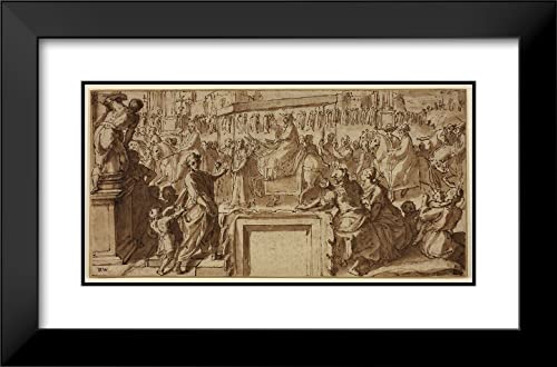 ArtDirect Cesare Nebbia 18x11 Black Modern Frame and Double Matted Museum Art Print Titled - Saint Charles Borromeo Entering the Town of Pavia (C. 1604)
