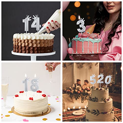 3inch Crown Number Candle, 3D Birthday Number Candle Cake Topper with Crown Cake Numeral Candles Number Candles for Birthday Anniversary Parties (Silver, 1)