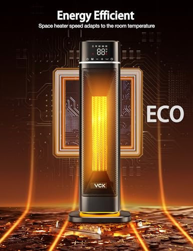 Space Heater,VCK 24" 12ft/s Fast Quiet Heating Portable Electric Heater with Remote, Night Light,80° Oscillation,4 Modes,Overheating&Tip-Over Protection, Ceramic Heater for Bedroom,Office&Indoor Use
