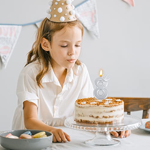3inch Crown Number Candle, 3D Birthday Number Candle Cake Topper with Crown Cake Numeral Candles Number Candles for Birthday Anniversary Parties (Silver, 1)