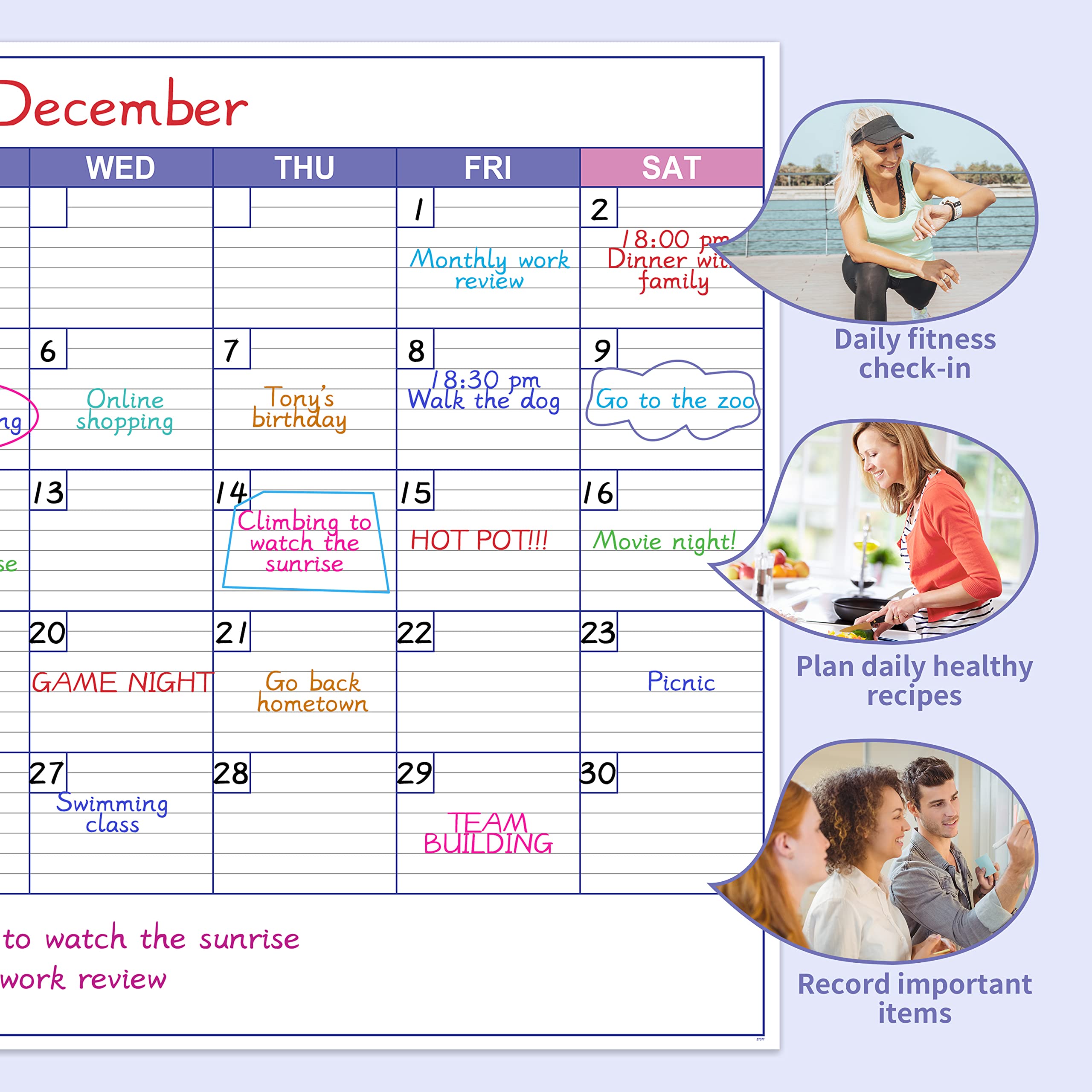 Large Dry Erase Calendar for Wall - Undated 1 Month Wall Calendar, 40" x 30", Erasable & Reusable Laminated White Board Calendar with 8 Round Stickers, Great Layout Wall Calendar Dry Erase for Home, Office and School