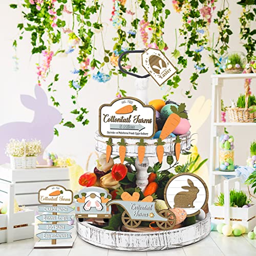 Easter Tiered Tray Decor Spring Table Wooden Sign Decorations Easter Tabletop Farmhouse Signs Carrot Egg Bunny Decor for Easter Party Home Kitchen Holiday (Carrot, 12 Pcs)