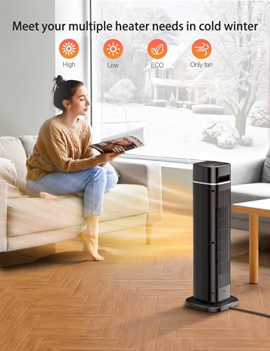 Space Heater,VCK 24" 12ft/s Fast Quiet Heating Portable Electric Heater with Remote, Night Light,80° Oscillation,4 Modes,Overheating&Tip-Over Protection, Ceramic Heater for Bedroom,Office&Indoor Use