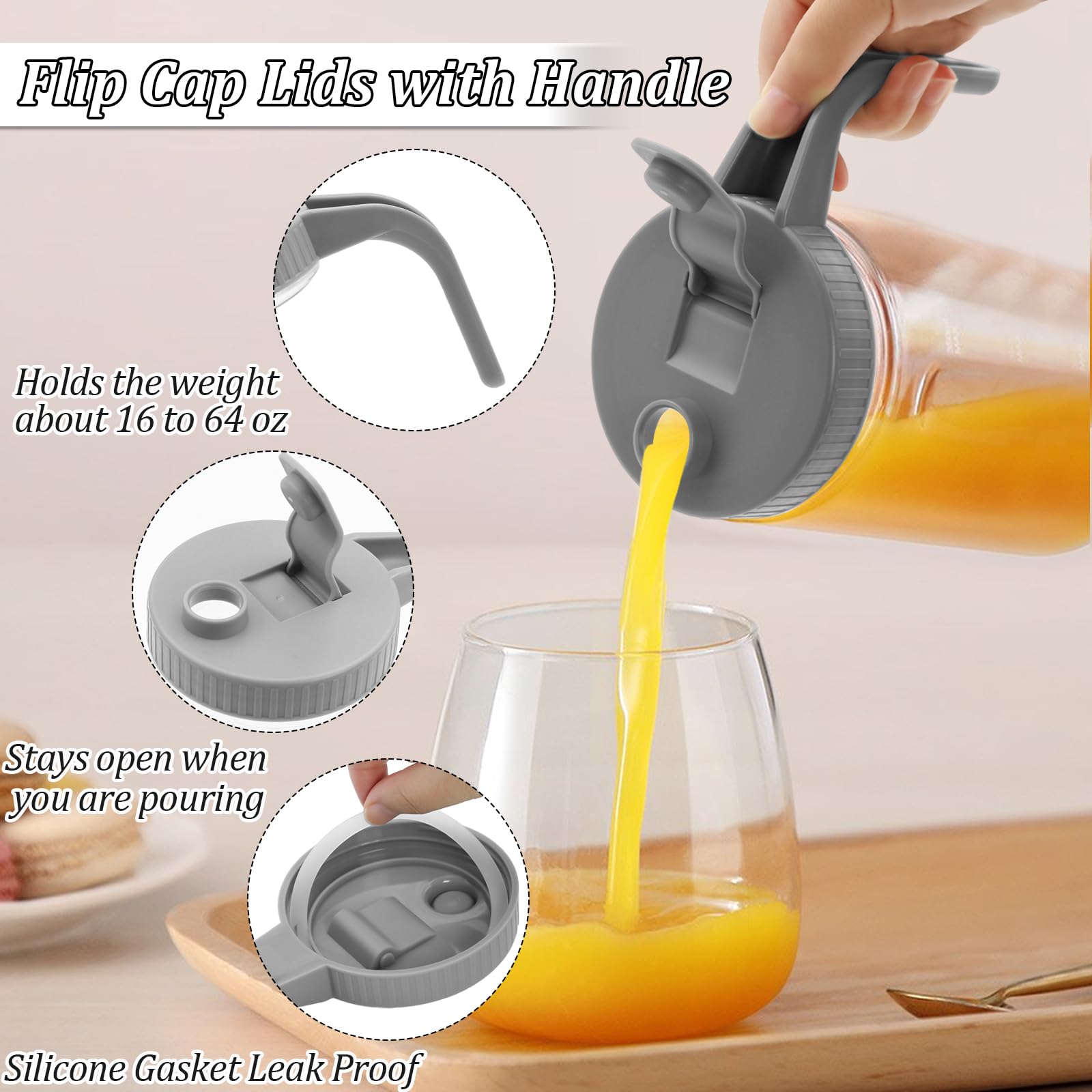 Dexspoeny 2Pcs Mason Jar Lids with Handle Reusable Lids for Mason Jars Plastic Wide Mouth Mason Jar Lids with Pour Spout and Flip Cap Easy Pouring Spout for Drinking & Food Storage