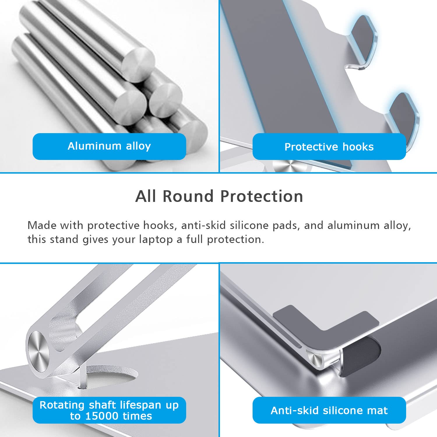 Laptop Stand for Desk, EPN Ergonomic Aluminum Alloy Laptop Holder Adjustable Height Computer Stand Notebook Riser Compatible with MacBook Pro Air, Dell, HP, Lenovo, Samsung More 9-16" Laptops-Silver