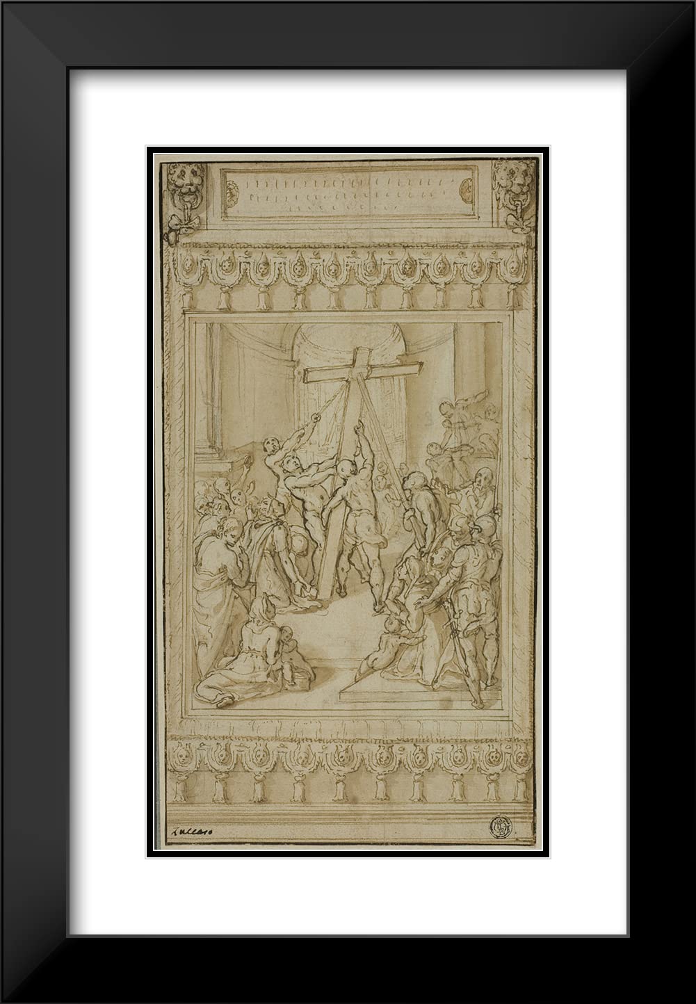 ArtDirect Cesare Nebbia 12x18 Black Modern Frame and Double Matted Museum Art Print Titled - Saint Helena Kneeling Before the True Cross (C. 1582)