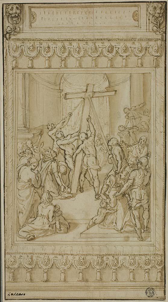 ArtDirect Cesare Nebbia 12x18 Black Modern Frame and Double Matted Museum Art Print Titled - Saint Helena Kneeling Before the True Cross (C. 1582)
