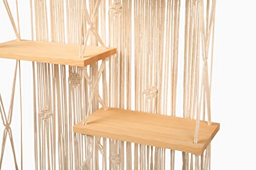 Macrame Wall Hanging Plant Decor Shelf, Tall Ladder Shelf, 5 Tier Indoor Handmade Plant Shelves, Large Boho White Beige Hanging Floating Hand Woven Rope for Bedroom, Bookshelf (60" H x 24" W)