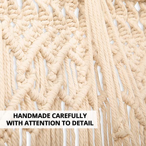 Macrame Wall Hanging Plant Decor Shelf, Tall Ladder Shelf, 5 Tier Indoor Handmade Plant Shelves, Large Boho White Beige Hanging Floating Hand Woven Rope for Bedroom, Bookshelf (60" H x 24" W)