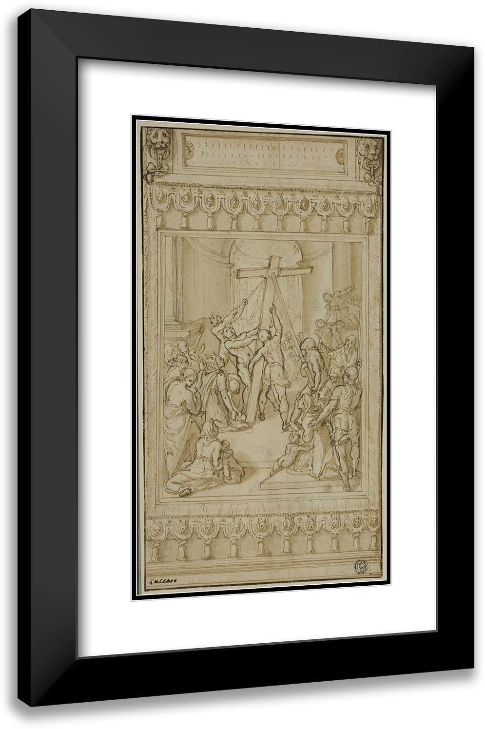 ArtDirect Cesare Nebbia 12x18 Black Modern Frame and Double Matted Museum Art Print Titled - Saint Helena Kneeling Before the True Cross (C. 1582)