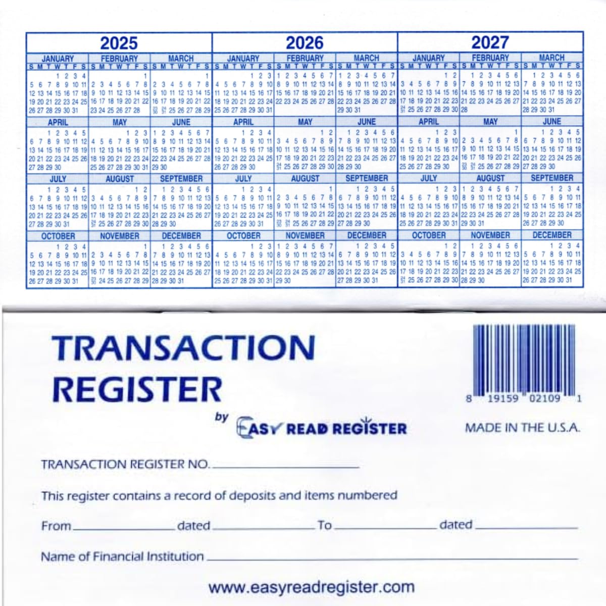 12 Check registers for Personal Checkbook - Checkbook Ledger Transaction Registers Log for Personal or Business Bank Checking Account, Saving Account, Deposit, Credit Card, and Large Booklet