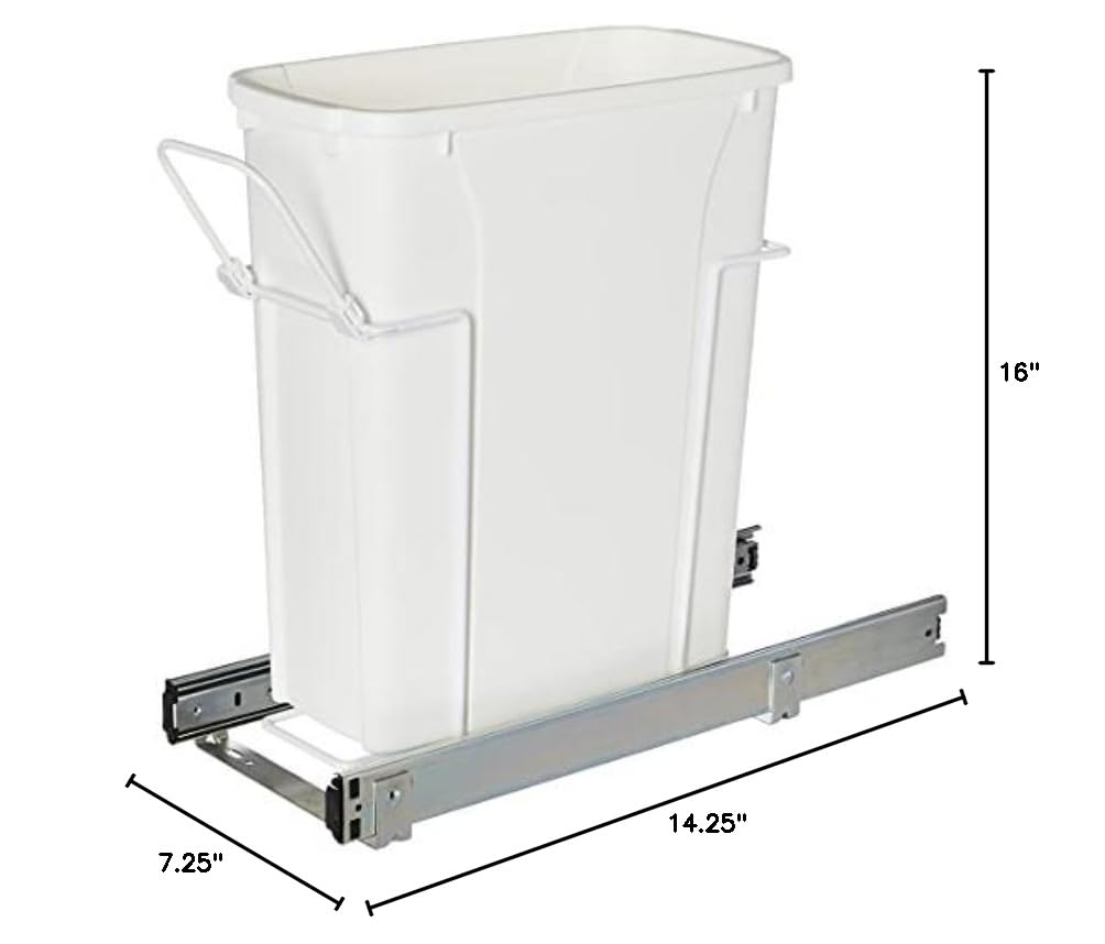 Knape & Vogt RS-PSW9-1-20-W 17 in. H x 8 in. W x D Steel in-Cabinet 20 Qt. Single White Pull Out Trash Can