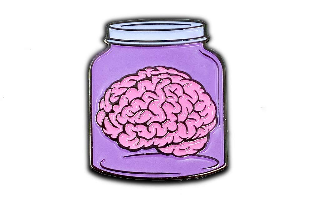 BRAIN IN A JAR PIN - Novelty Funny Brain in a Mason Jar, Cute Enamel Lapel PIN, LAVENDER - 3 cm x 2.7 cm
