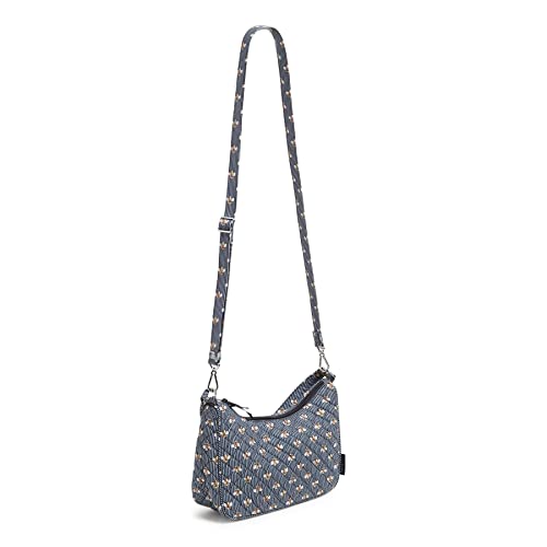 Vera Bradley Women's Cotton Frannie Crescent Crossbody Purse, Bees Navy - Recycled Cotton, One Size