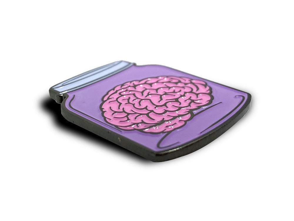 BRAIN IN A JAR PIN - Novelty Funny Brain in a Mason Jar, Cute Enamel Lapel PIN, LAVENDER - 3 cm x 2.7 cm