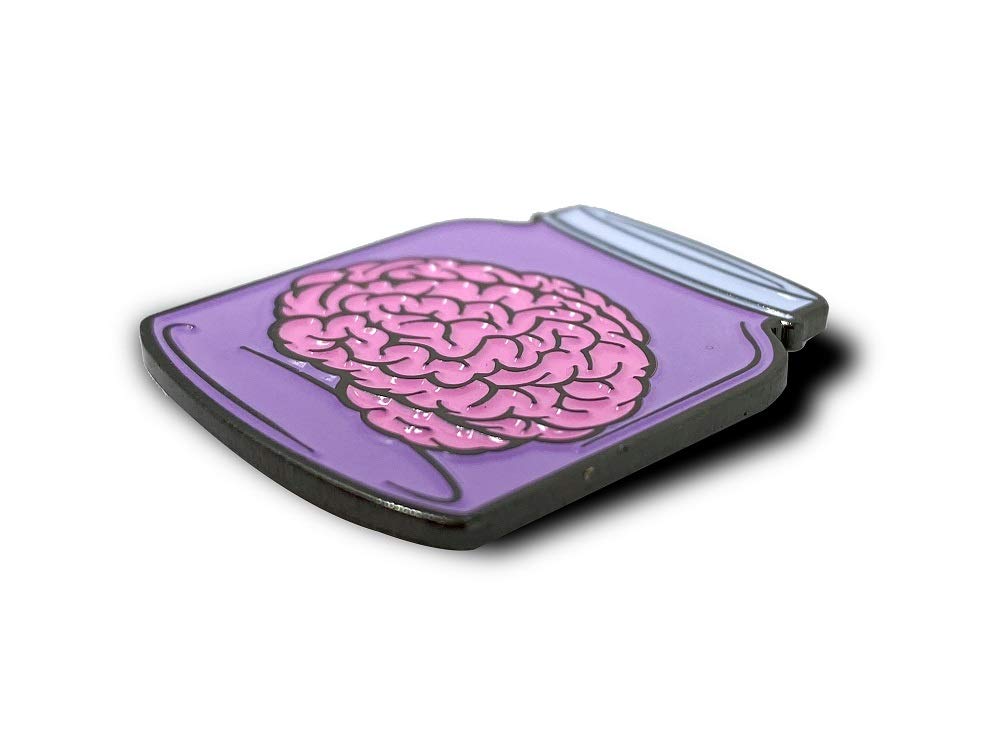 BRAIN IN A JAR PIN - Novelty Funny Brain in a Mason Jar, Cute Enamel Lapel PIN, LAVENDER - 3 cm x 2.7 cm