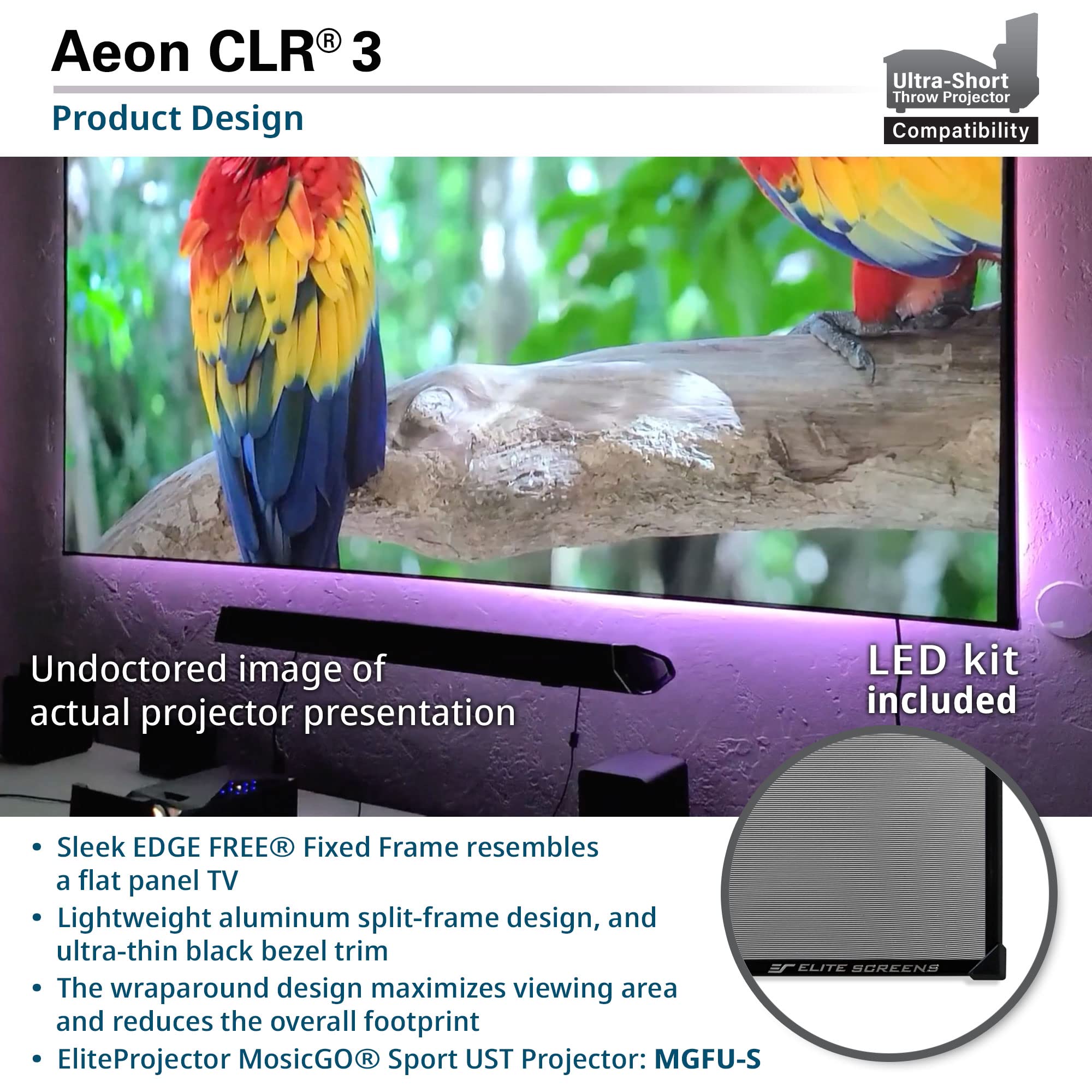 Samsung SP-LSP9T 130" The Premiere 4K Smart Laser Short-Throw with a Elite Screens AR123H-CLR3 123" Aeon Edge-Free CLR 3 Series Projector Screen (2021)