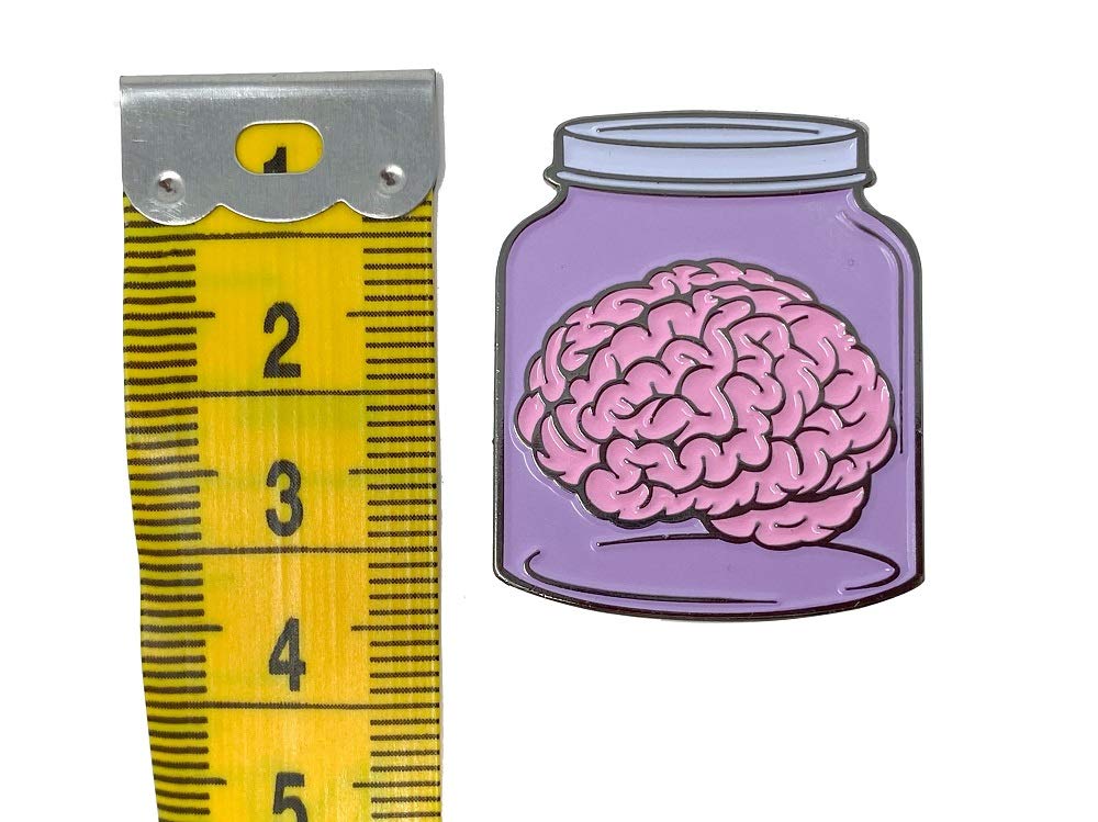 BRAIN IN A JAR PIN - Novelty Funny Brain in a Mason Jar, Cute Enamel Lapel PIN, LAVENDER - 3 cm x 2.7 cm