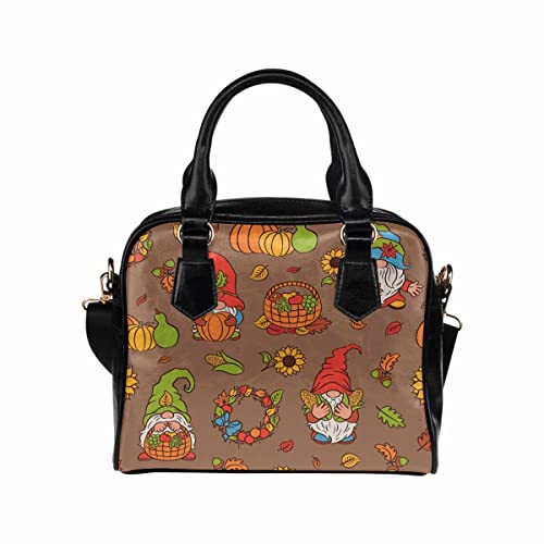 InterestPrint Pumpkin, Sun-flower, Au-tumn Leaves Womens Top Handle PU Leather Shoulder Satchel Bag