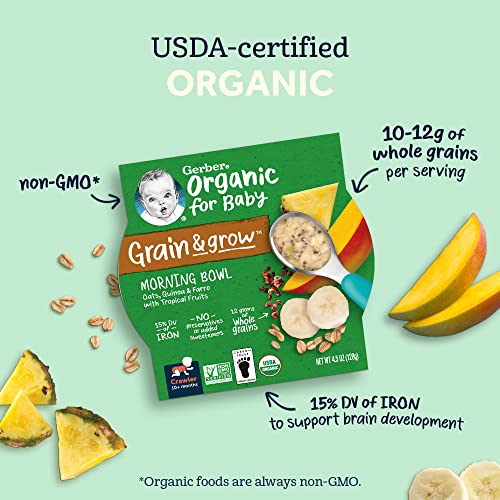 Gerber Organic Grain & Grow Morning Bowl, Oats, Red Quinoa & Farro with Tropical Fruits, 4.5 Ounce (Pack of 8)