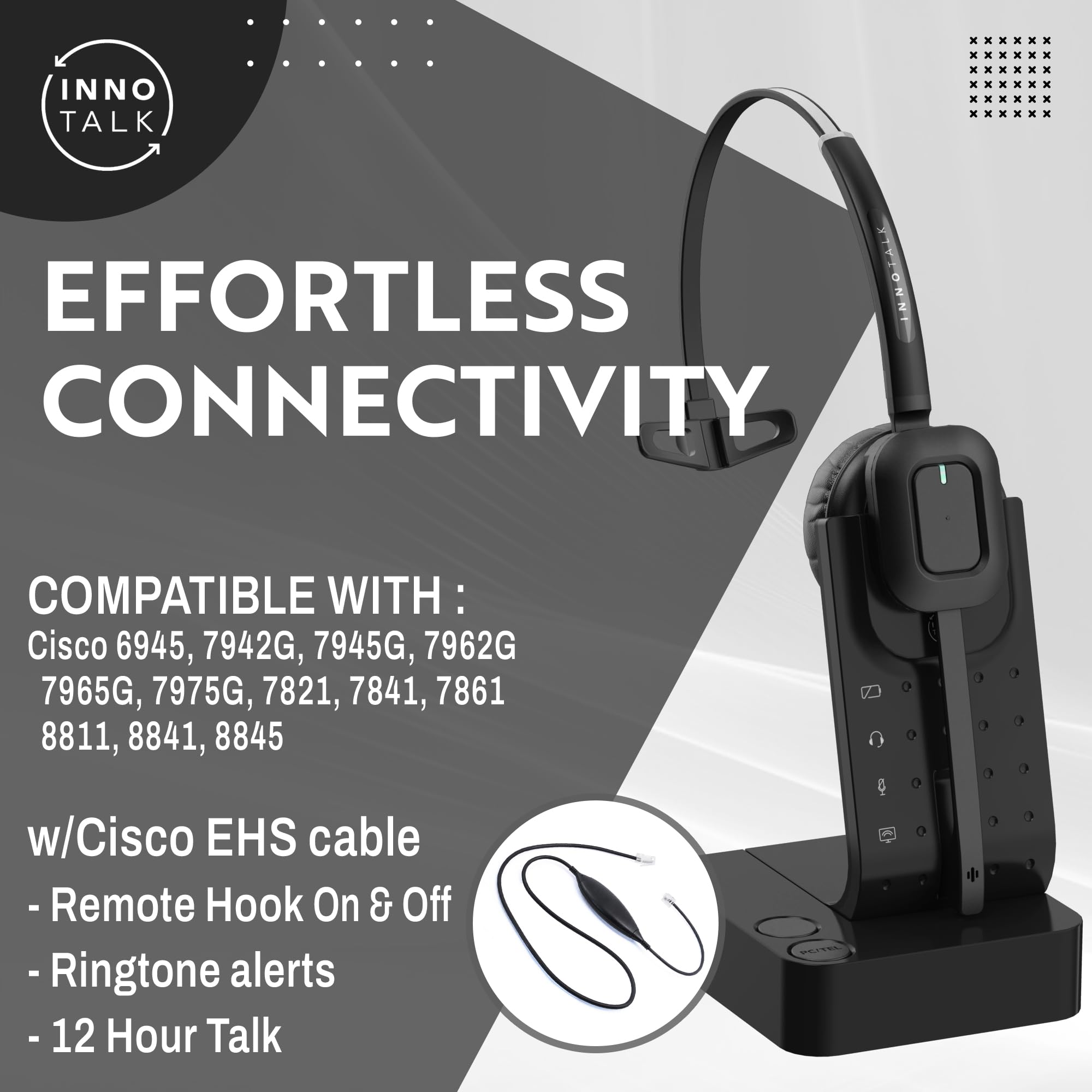 INNOTALK Wireless Headset Compatible with Cisco 6945 7942G 7945G 7962G 7965G 7975G 7821 7841 7861 8811 8841 8845 Phone (Pioneer)
