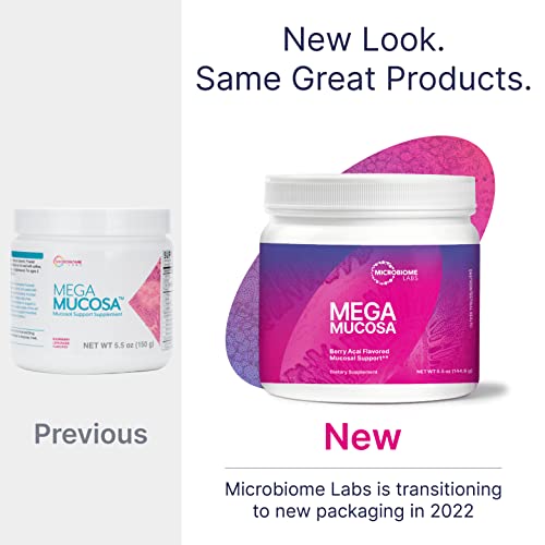 Microbiome Labs MegaMucosa - GI Lining Powder Supplement - Gut Lining & Immune Support with Immunoglobulins & Amino Acids - Berry Acai Flavor Powder for Adults, Children & Teens (5.5 oz)