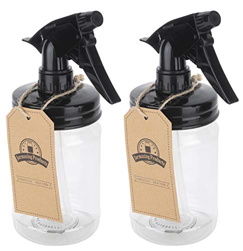 Jarmazing Products Mason Jar Sprayer – Black – With 16 Ounce Plastic Mason Jar - Two Pack!