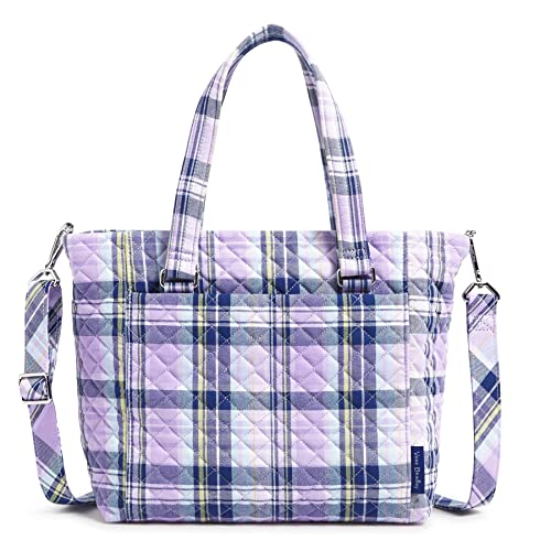 Vera Bradley Women's Cotton Multi-Strap Shoulder Satchel Purse, Amethyst Plaid - Recycled Cotton, One Size