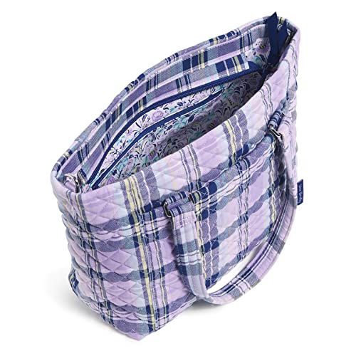 Vera Bradley Women's Cotton Multi-Strap Shoulder Satchel Purse, Amethyst Plaid - Recycled Cotton, One Size