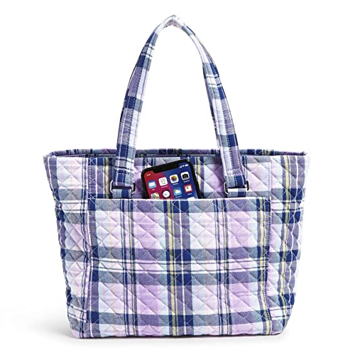 Vera Bradley Women's Cotton Multi-Strap Shoulder Satchel Purse, Amethyst Plaid - Recycled Cotton, One Size