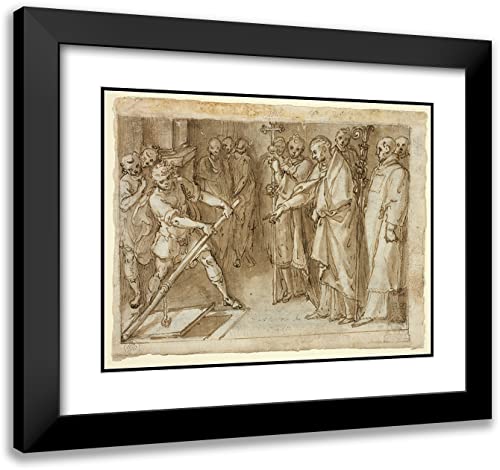ArtDirect Cesare Nebbia 18x15 Black Modern Frame and Double Matted Museum Art Print Titled - Saint Charles Borromeo Supervising the Opening of a Crypt (C. 1604)