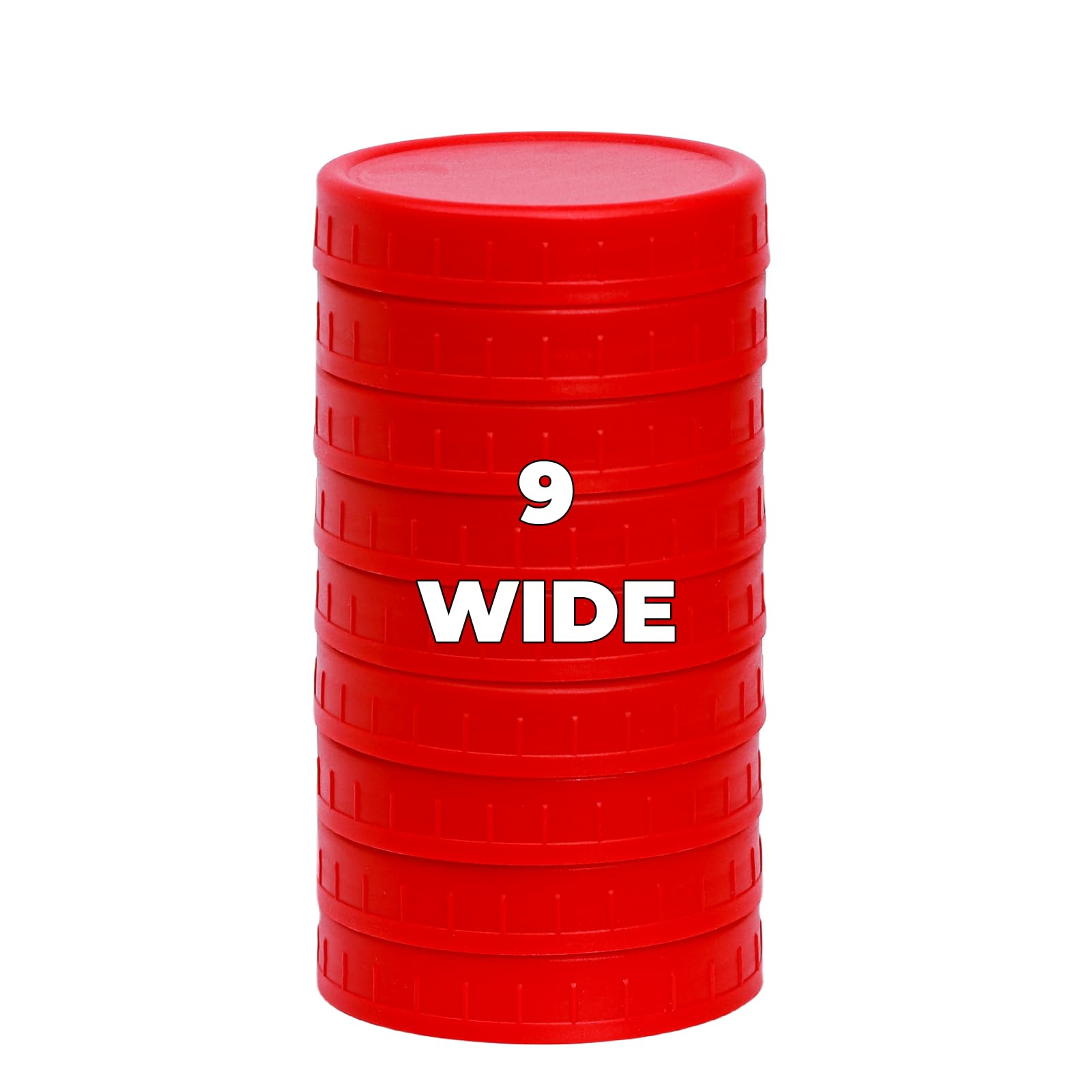 Jumterlee 9 Pack Red Wide Mouth Mason Jar Lids with Silicone Rings,9 Color to Choose, Plastic Mason Jar Lids,Plastic Canning Lids, Fit Ball,Kerr and More (Red)