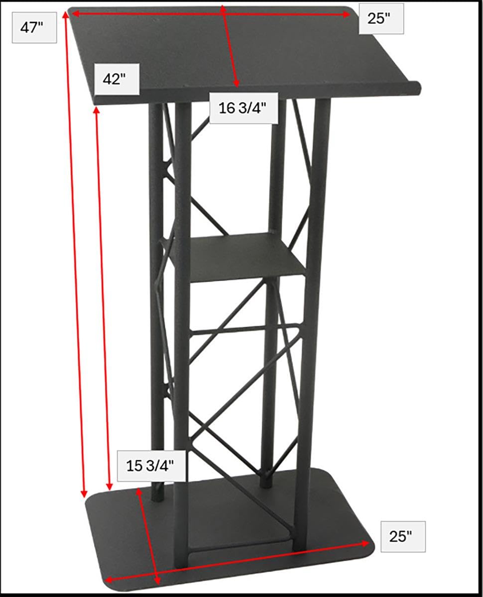 Displays2go 25" Black Truss Podium for Floor with Interior Shelf, Aluminum & Steel (LCT4PSTPBK)